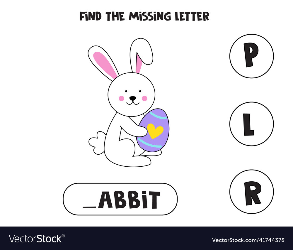 Find missing letter with cute easter rabbit Vector Image