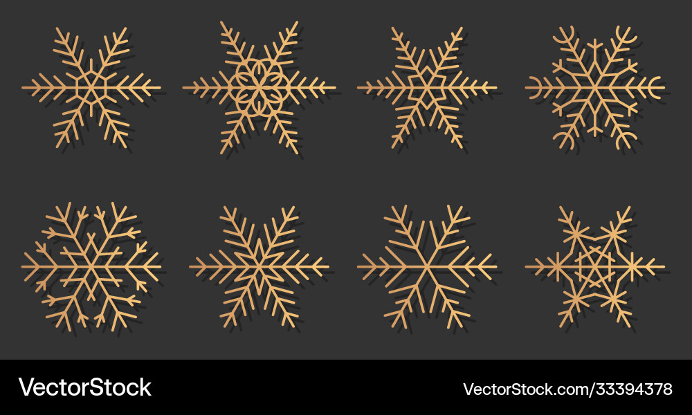 Golden snowflakes gradient winter snow set Vector Image