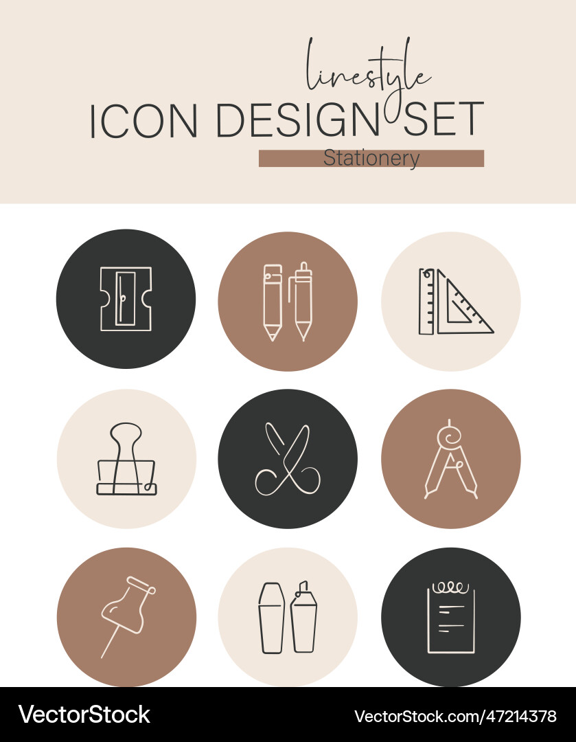 Linestyle Icon Design Set Stationery Royalty Free Vector