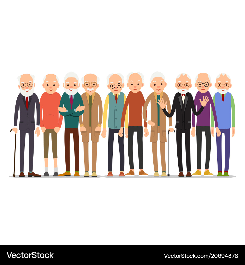 Old man older man character in various poses man Vector Image