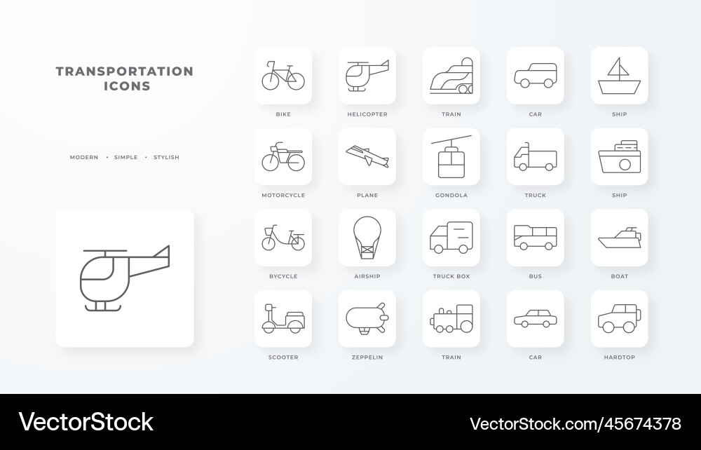 Transportation icon pack with black outline style Vector Image