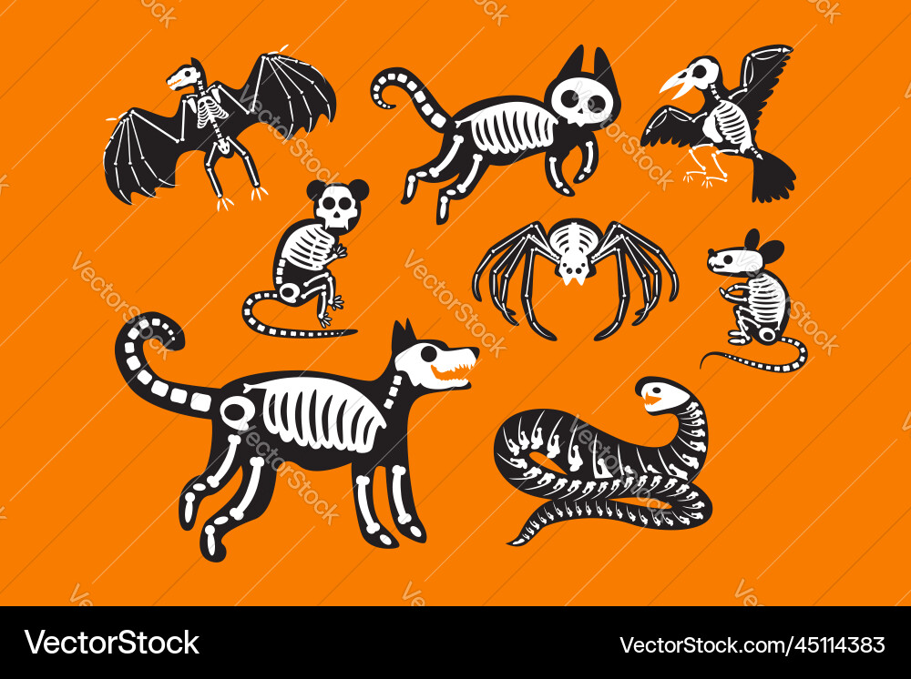 Animal skeleton halloween celebration set Vector Image