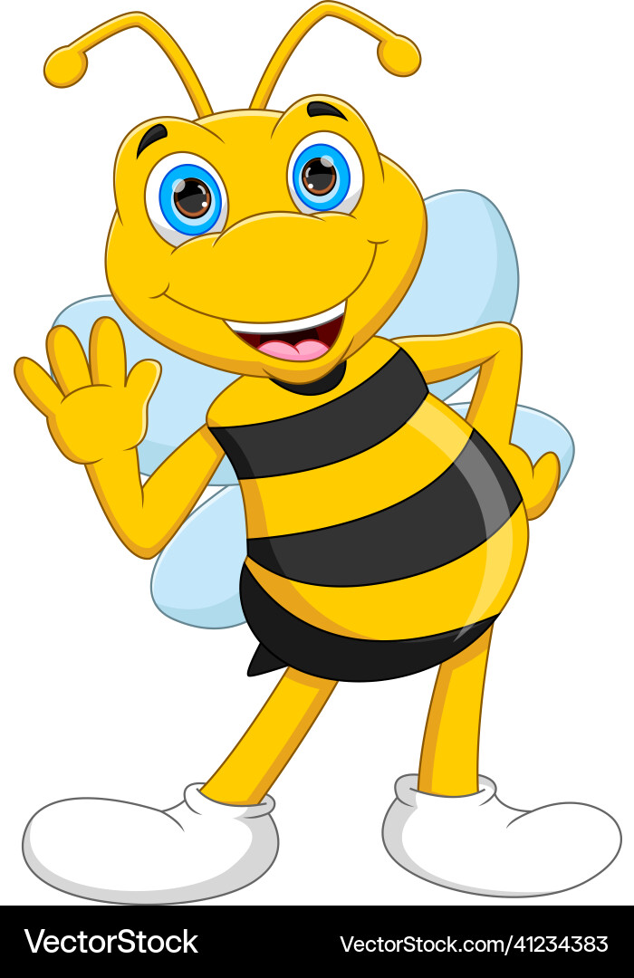 Cartoon cute bee waving on white background Vector Image