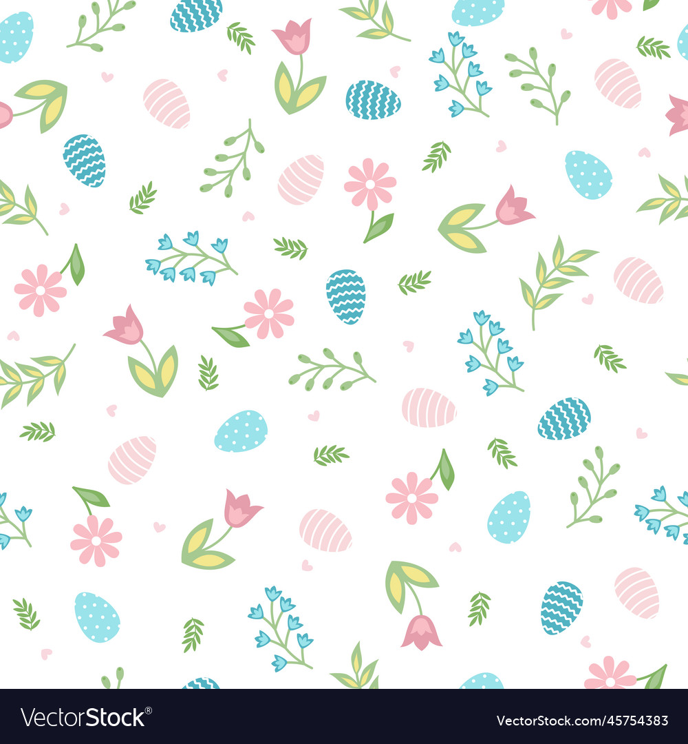 Easter seamless pattern with tulips branch eggs Vector Image