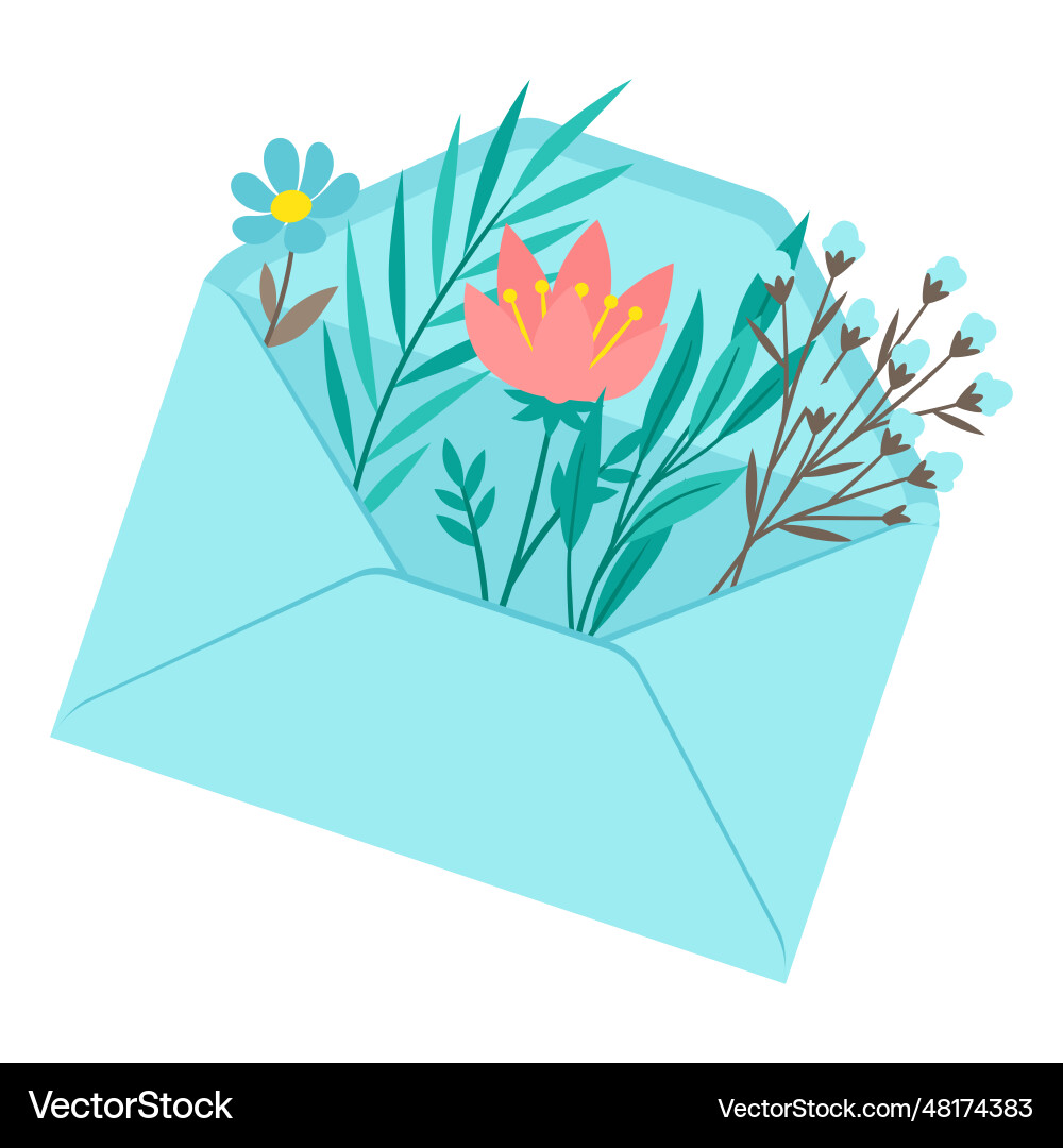 Envelope with flowers romantic letter floral Vector Image