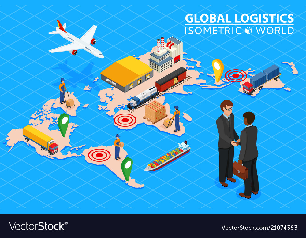 Global Logistics Network Flat 3d Isometric Vector Image