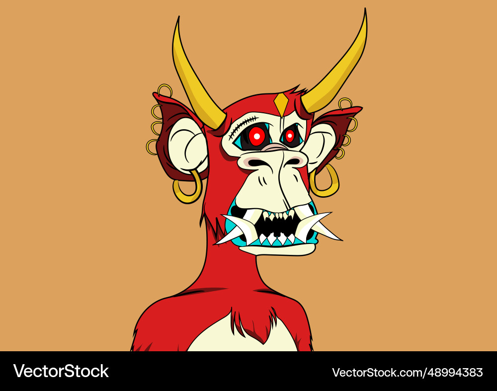 Image of devil evil monkey with horns and red eyes