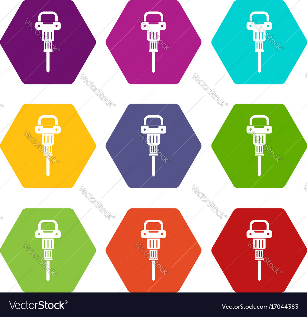 Pneumatic hammer icon set color hexahedron Vector Image