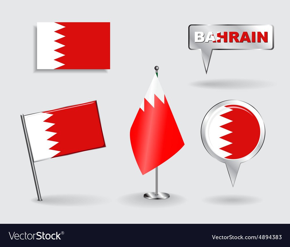 Set of bahrain pin icon and map pointer flags Vector Image