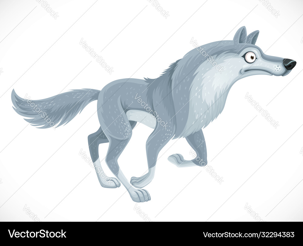 Wild cartoon gray wolf run forward isolated on Vector Image