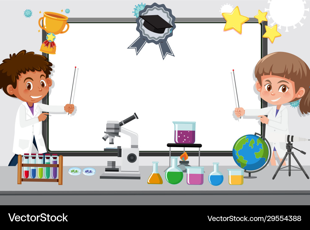 Banner template with two kids working in science Vector Image