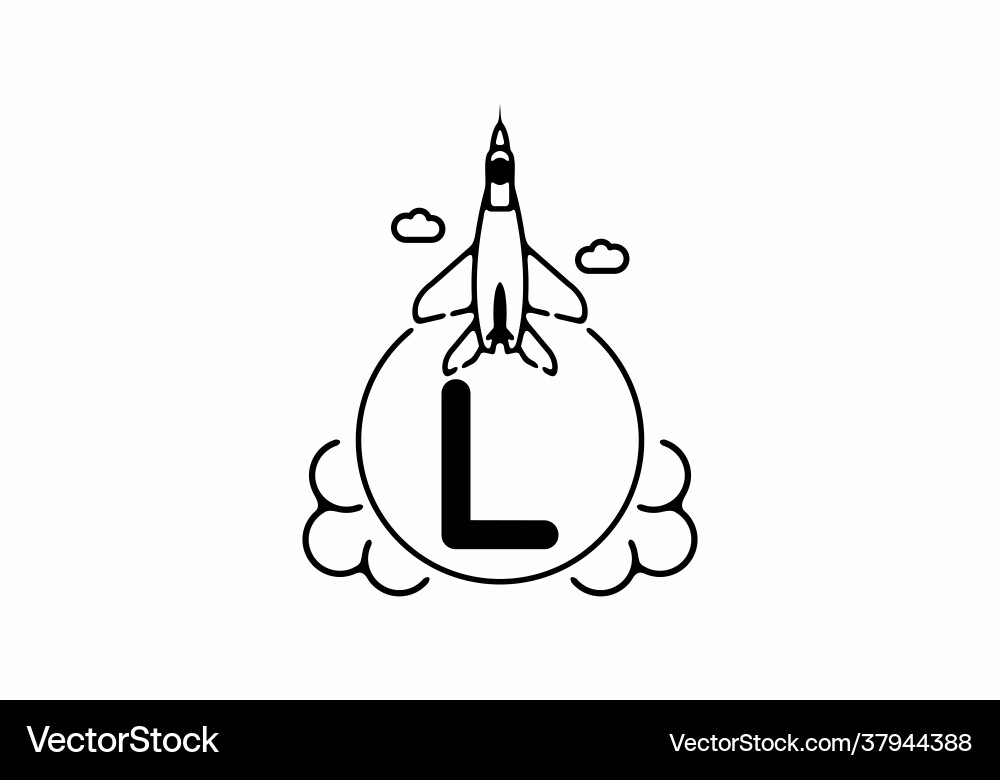 Black line art l initial letter with flying jet Vector Image