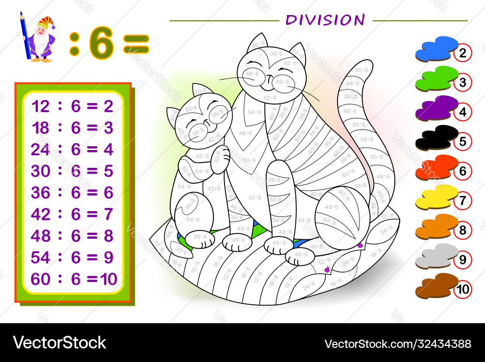 Exercise for kids with division number 6 paint Vector Image