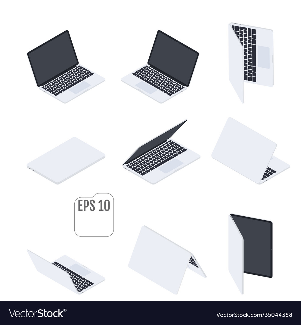Flat isometric laptops notebooks Royalty Free Vector Image
