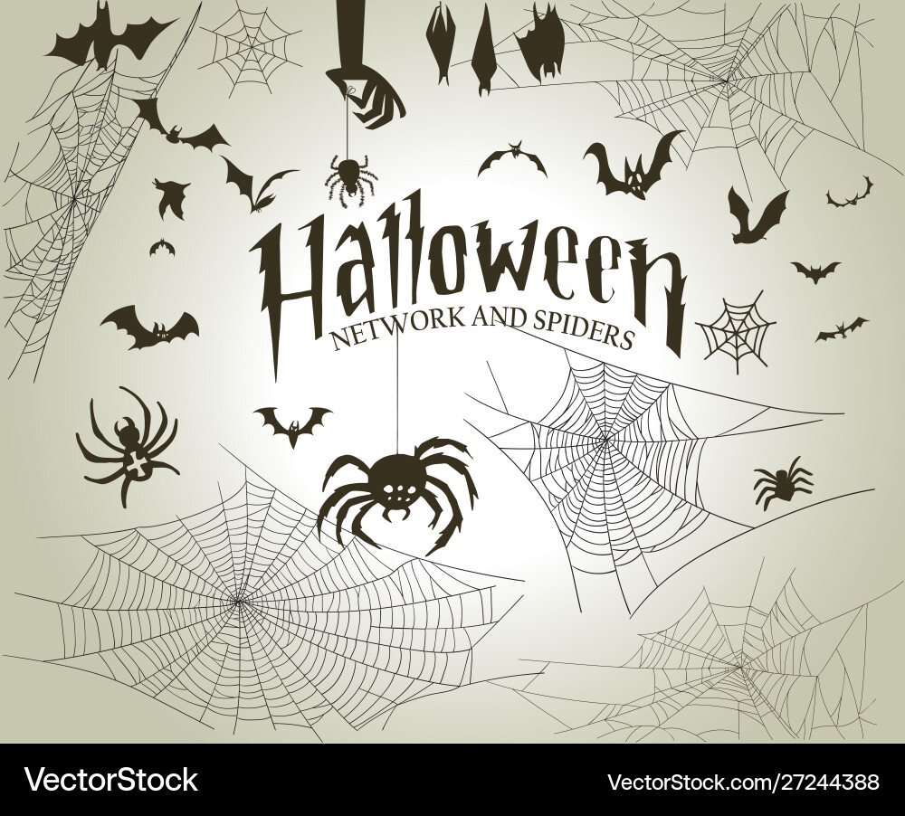 Halloween net ans spiders silhouettes Royalty Free Vector