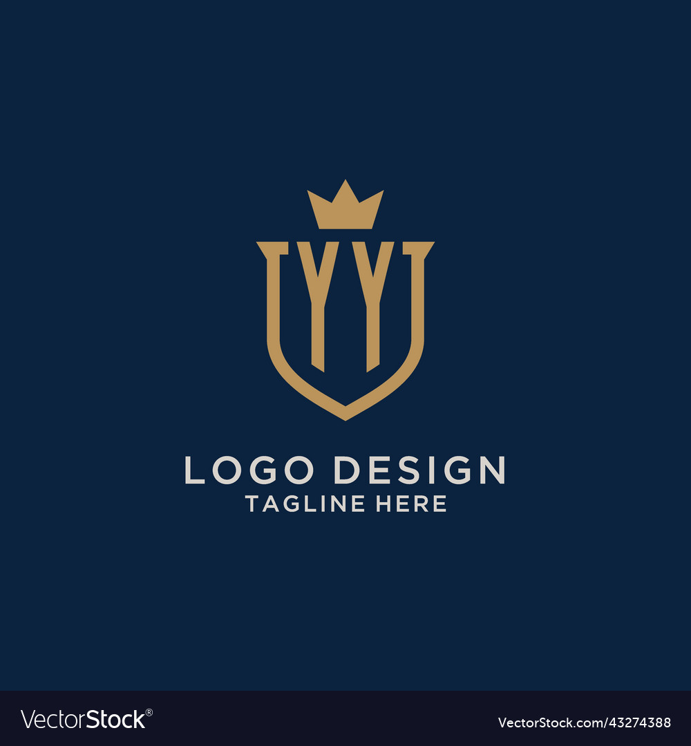 Yy initial shield crown logo Royalty Free Vector Image