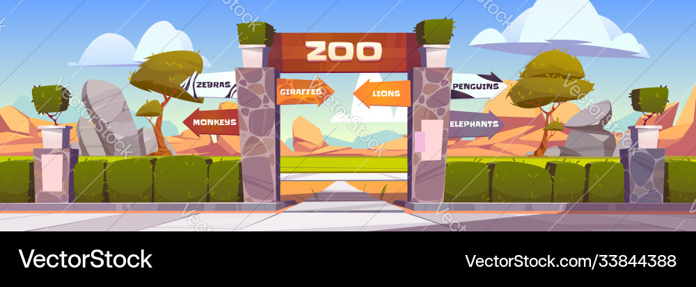 Zoo gates with pointers to wild animals cages Vector Image