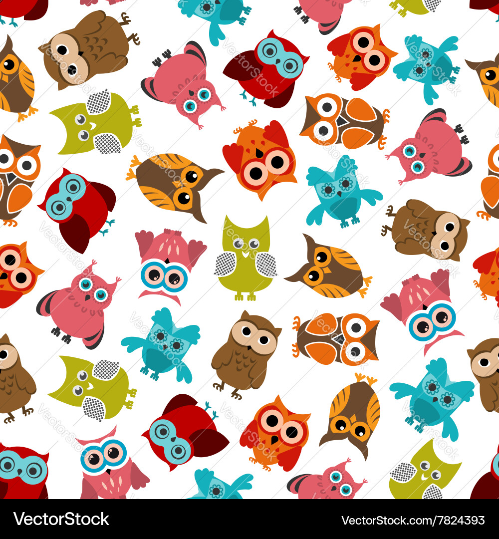 Colorful owls birds seamless pattern Royalty Free Vector