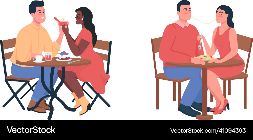 Couple during romantic dinner flat color detailed Vector Image