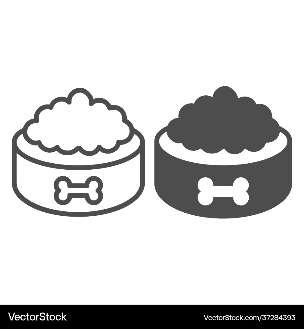 Food in dog bowl with bone line and solid icon Vector Image