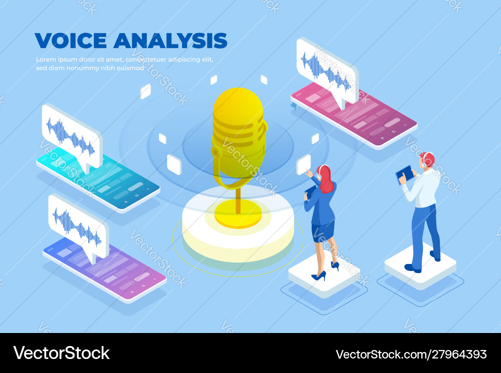 Isometric voice analysis and digital sound wave Vector Image