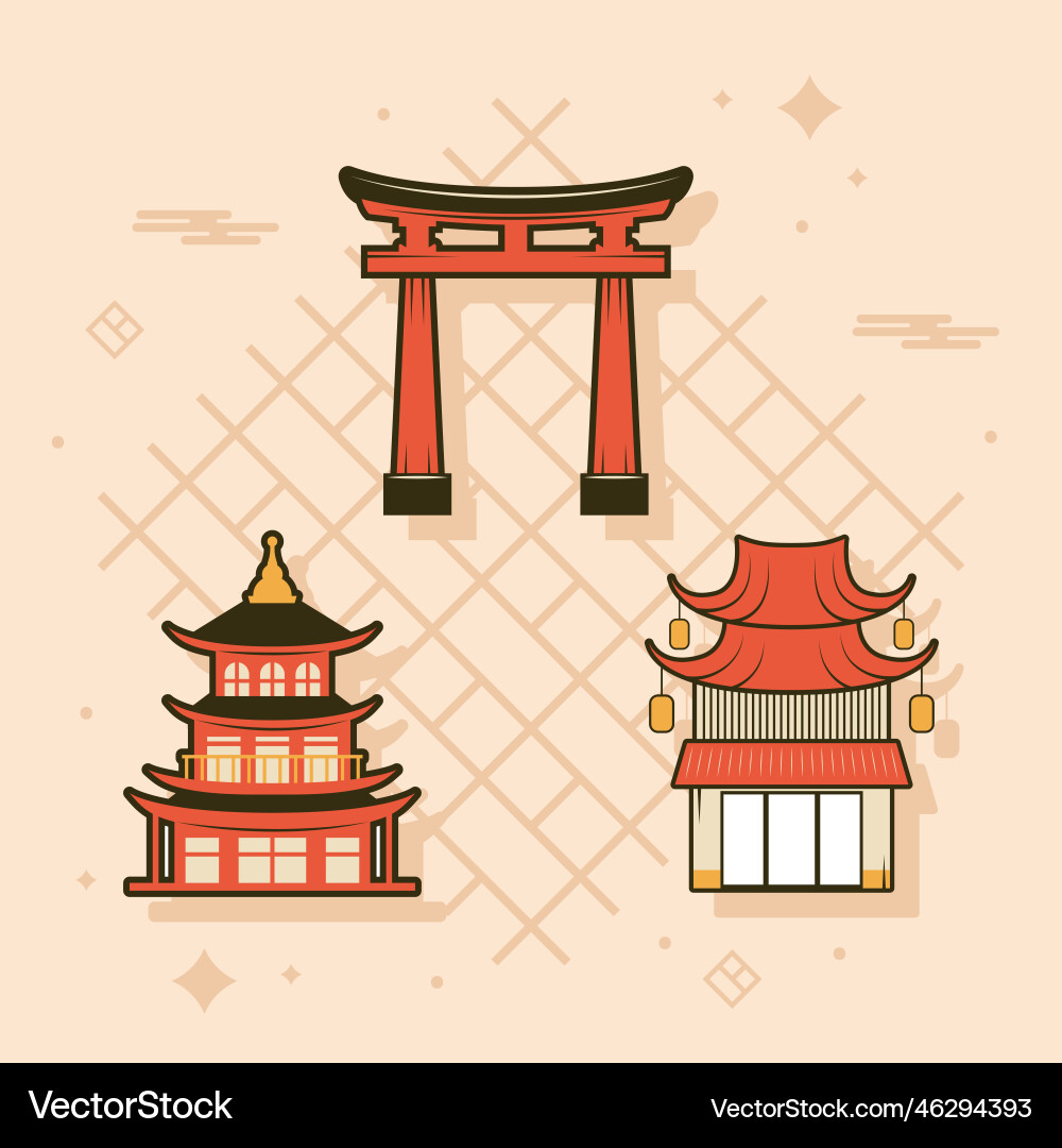 Japanese pagodas and arch Royalty Free Vector Image