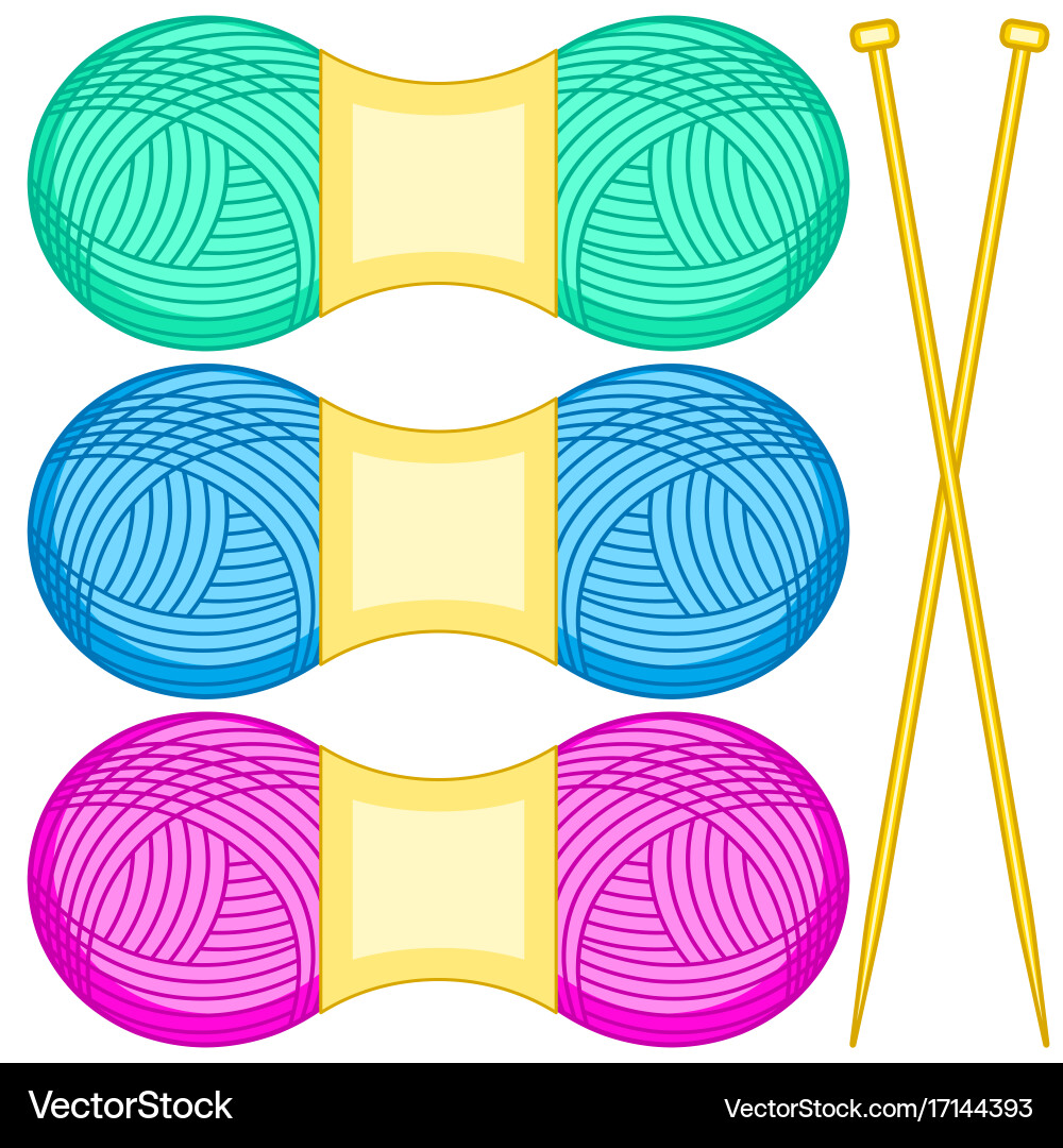 Knitting needles and skeins Royalty Free Vector Image