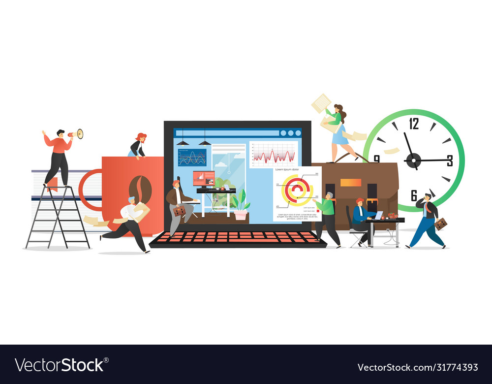 Office people daily routine flat Royalty Free Vector Image Office people daily routine flat Royalty Free Vector Image