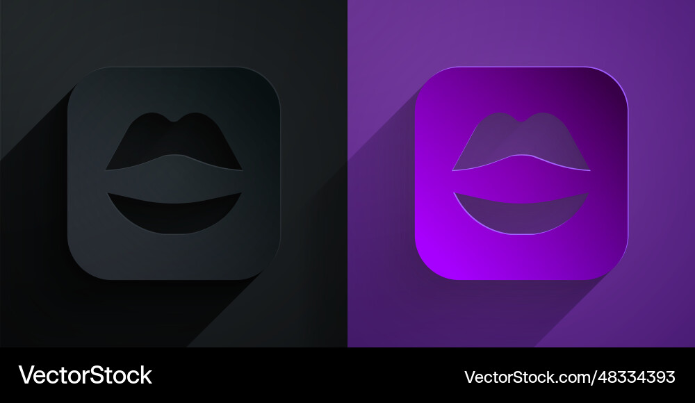 Paper cut smiling lips icon isolated on black on Vector Image