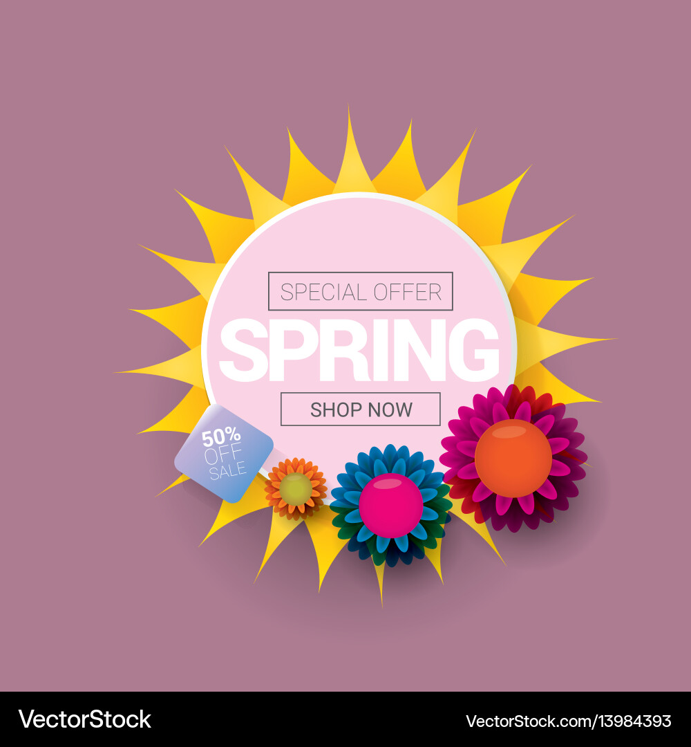 Spring sale label with beautiful flowers Vector Image