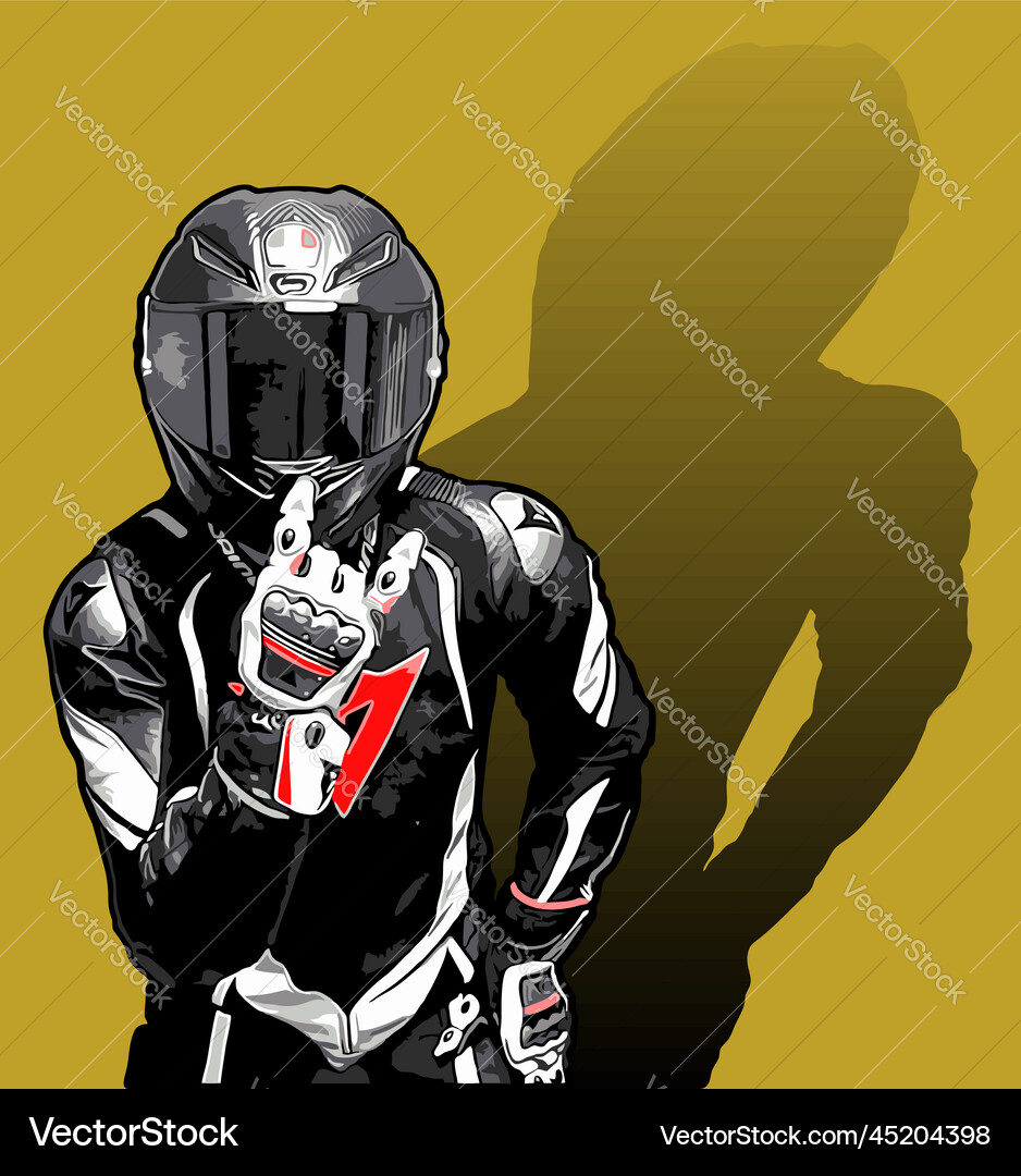 A racer in his racing suit shadow background Vector Image