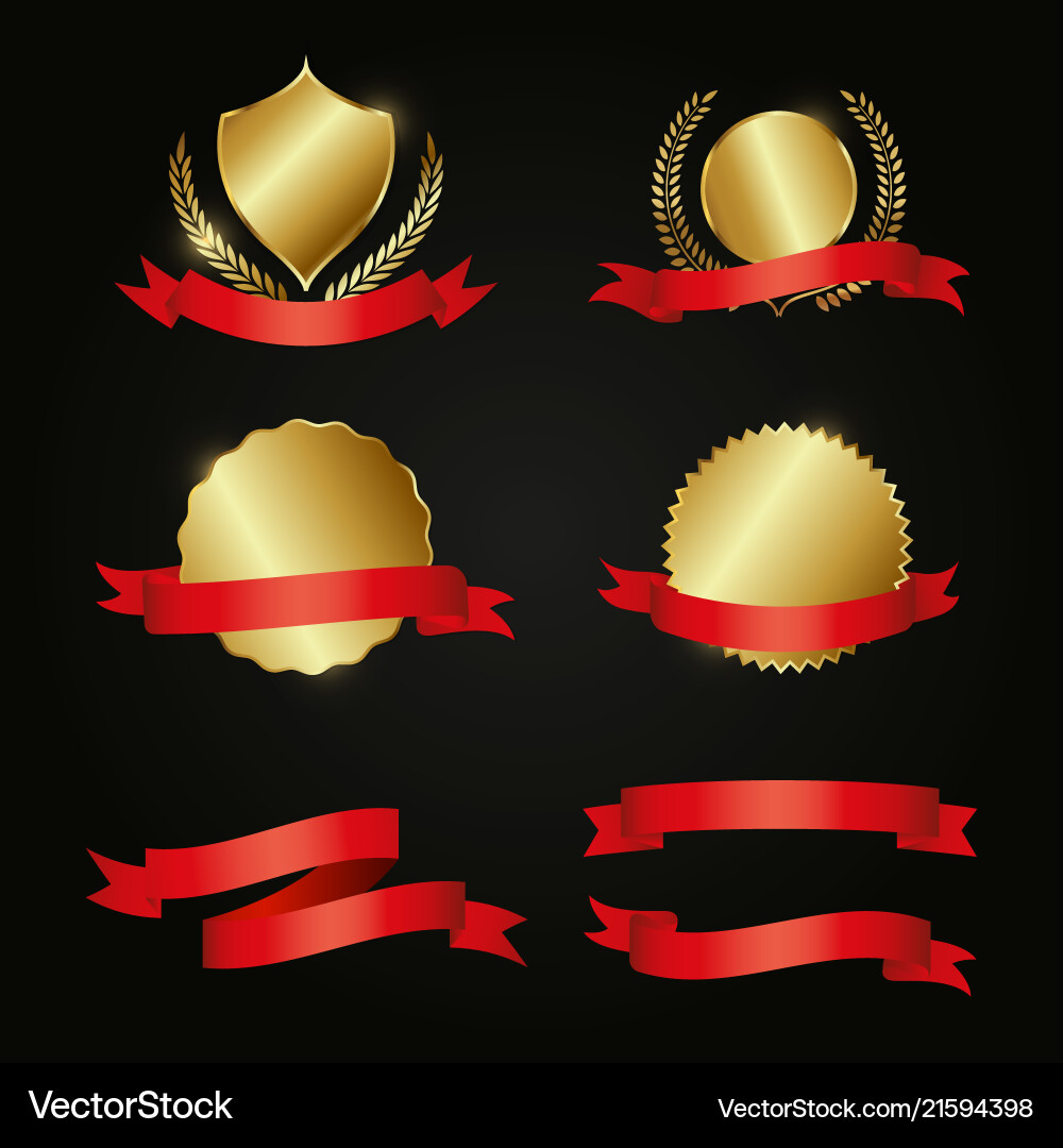 Banner ribbon vintage gold red tag pattern Vector Image