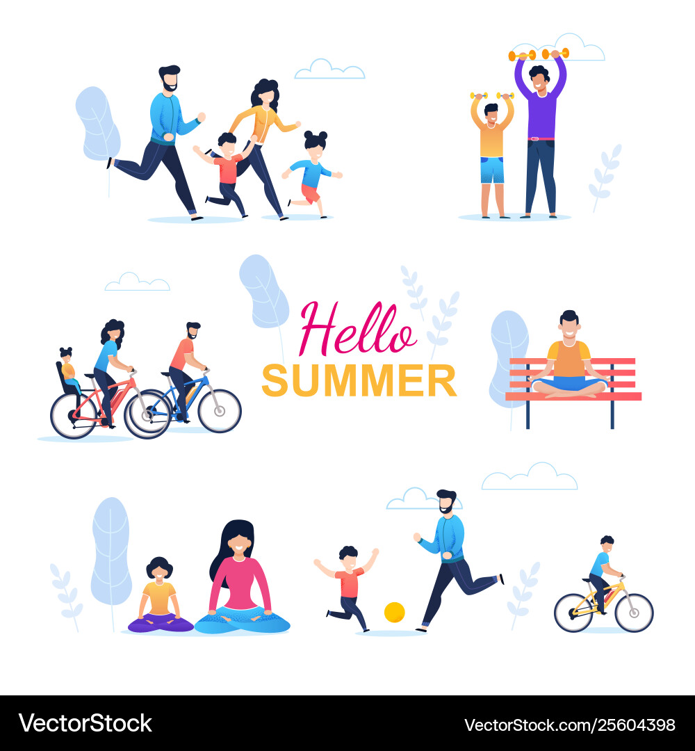 Hello summer seamless pattern with happy family Vector Image