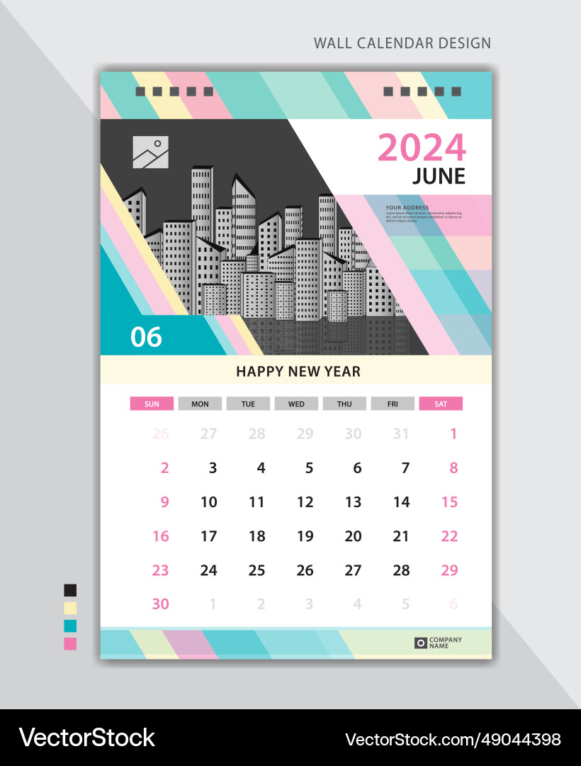 June 2024 layout wall calendar 2024 template Vector Image