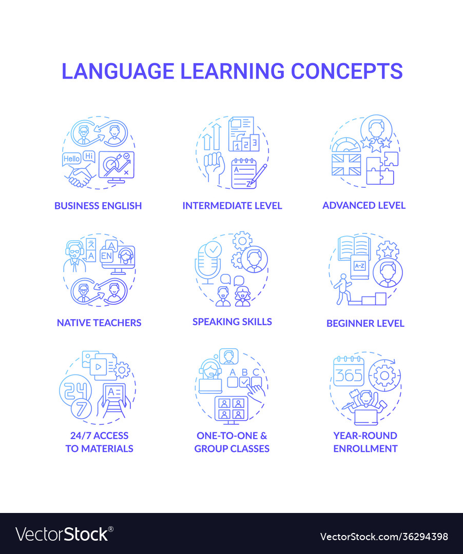 Language learning concept icons set Royalty Free Vector Language learning concept icons set Royalty Free Vector