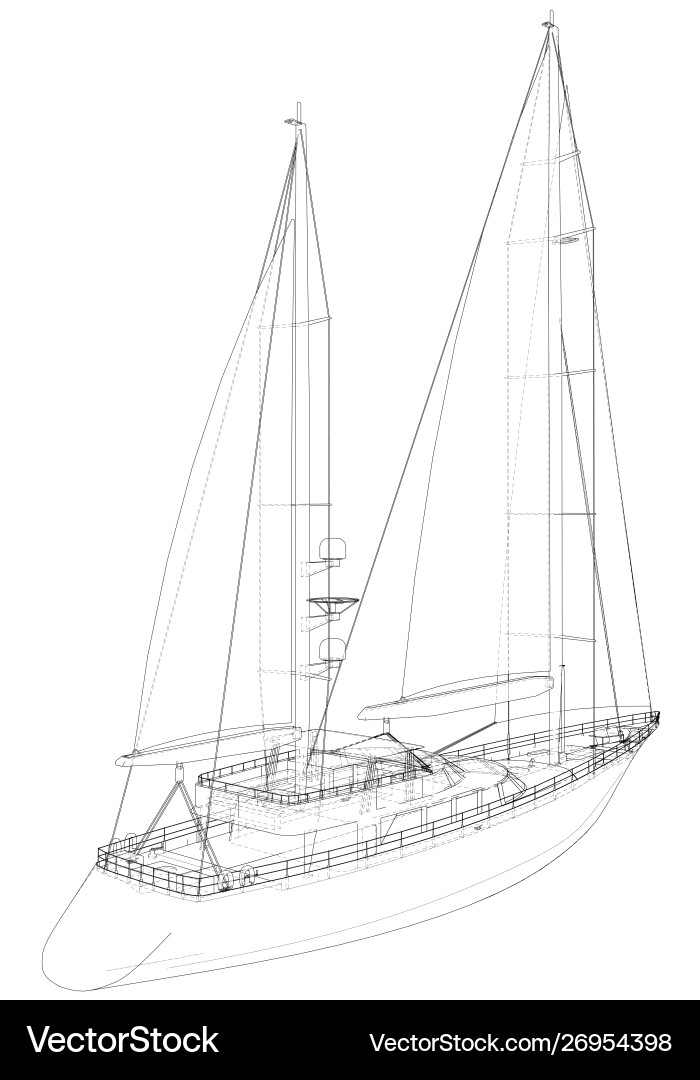 Sea sail yachts wire-frame on white background Vector Image