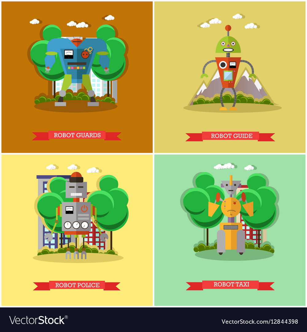 Set of robots flat style design Royalty Free Vector Image
