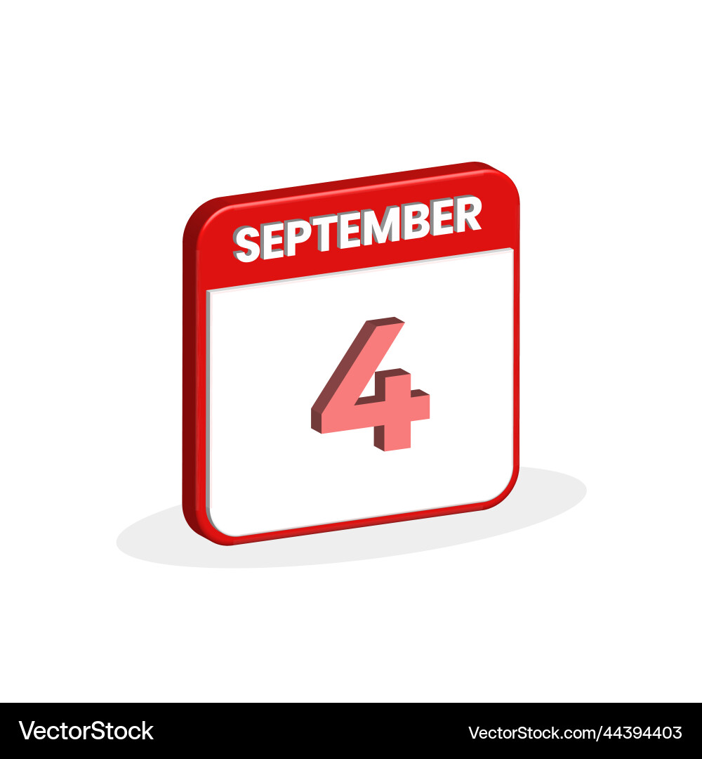4th september calendar 3d icon 3d september 4 Vector Image