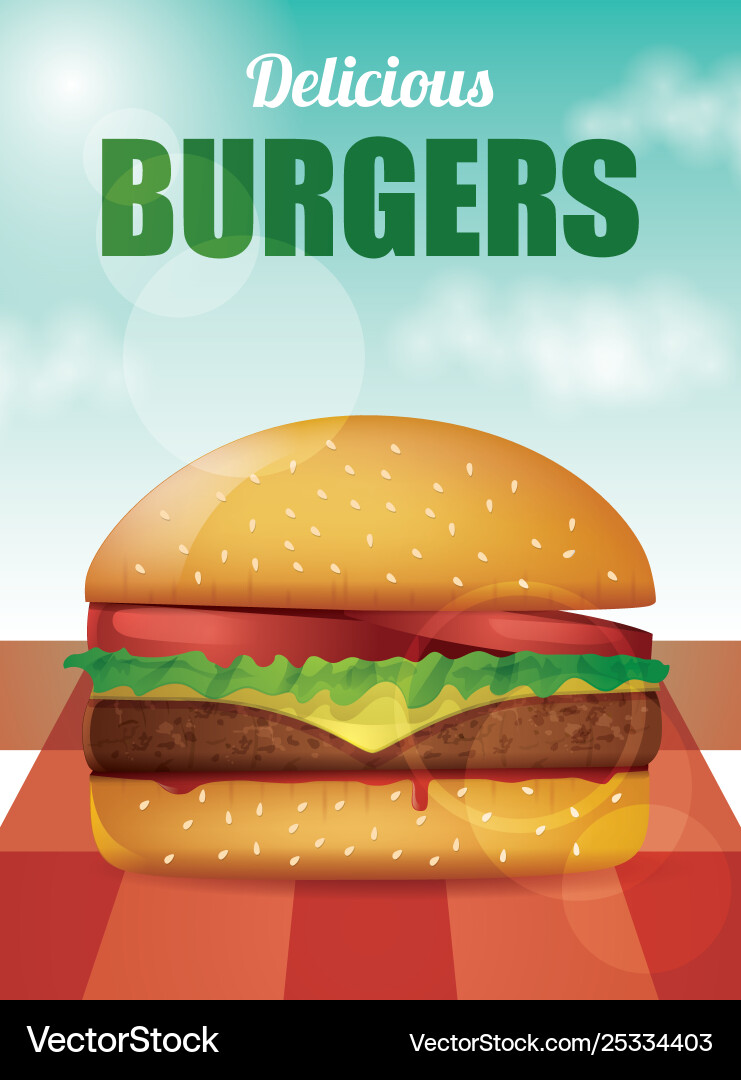 Delicious burger with tomatoes lettuce cheese Vector Image