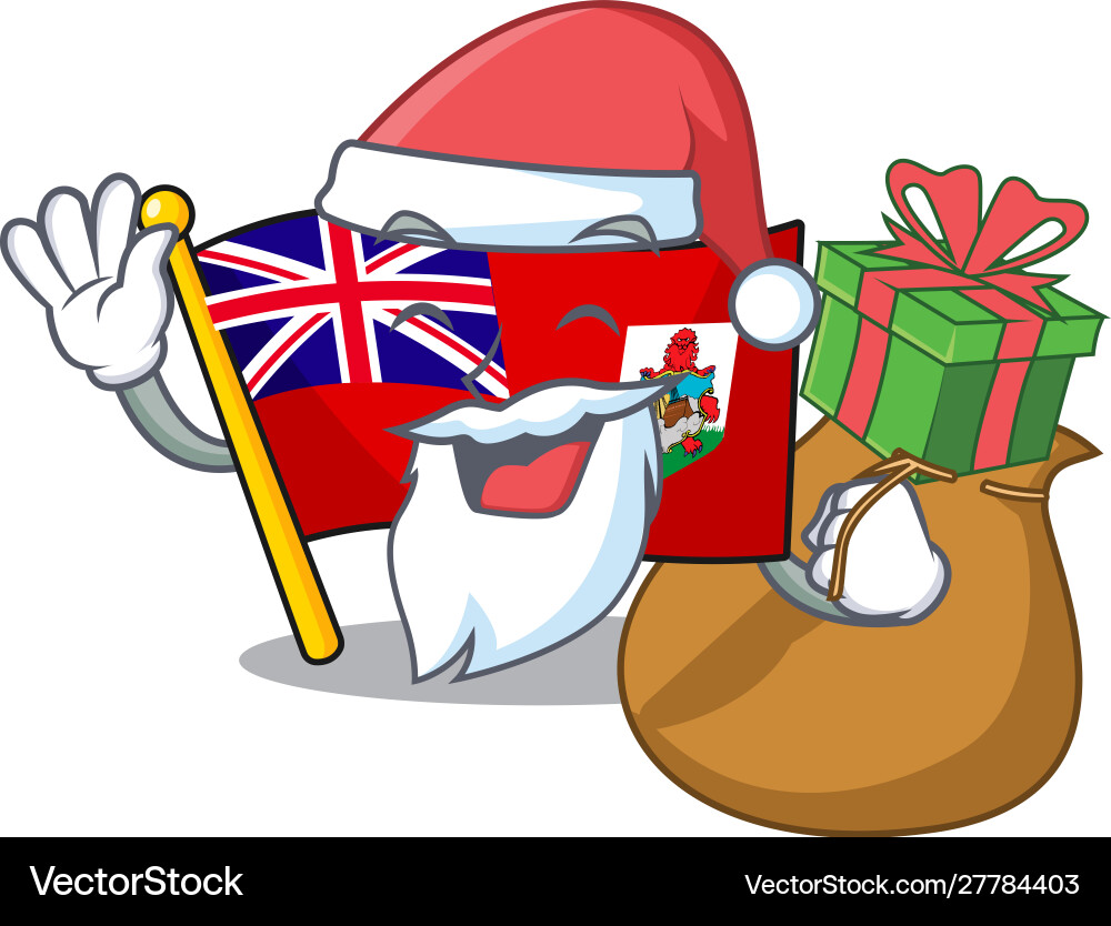Flag bermuda cartoon on pole santa bring Vector Image