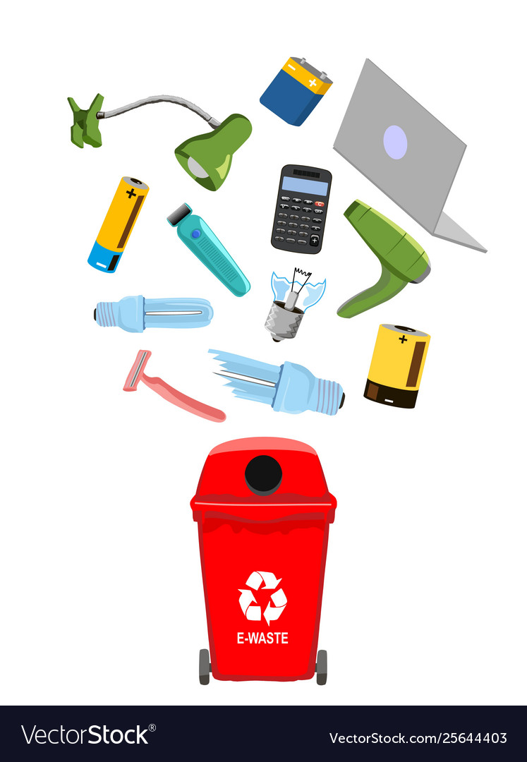 Garbage can with e-waste elements Royalty Free Vector Image