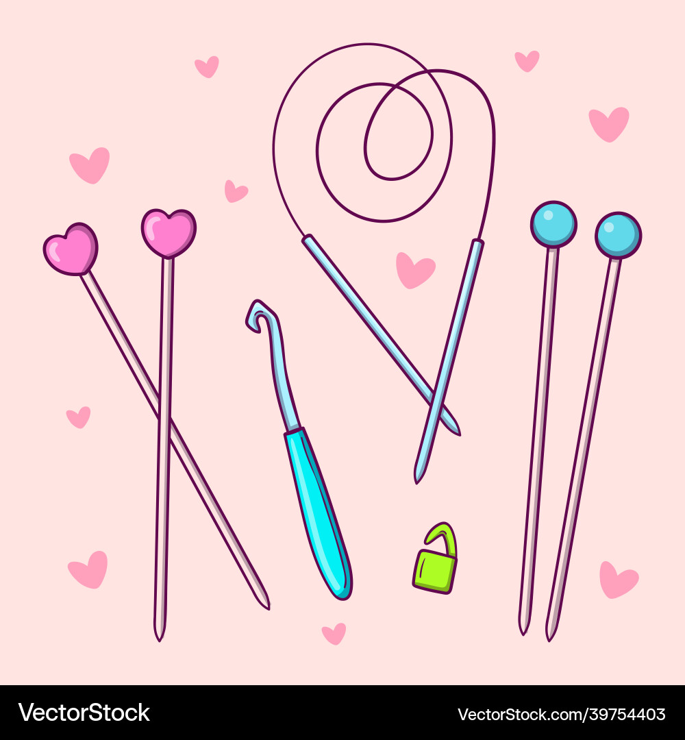 Hand drawn set of tools for knitting Royalty Free Vector