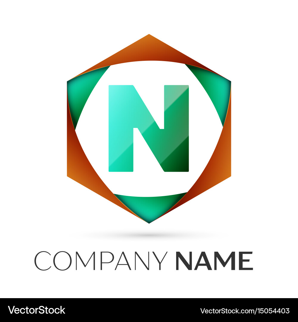 Letter n symbol in the colorful hexagonal Vector Image