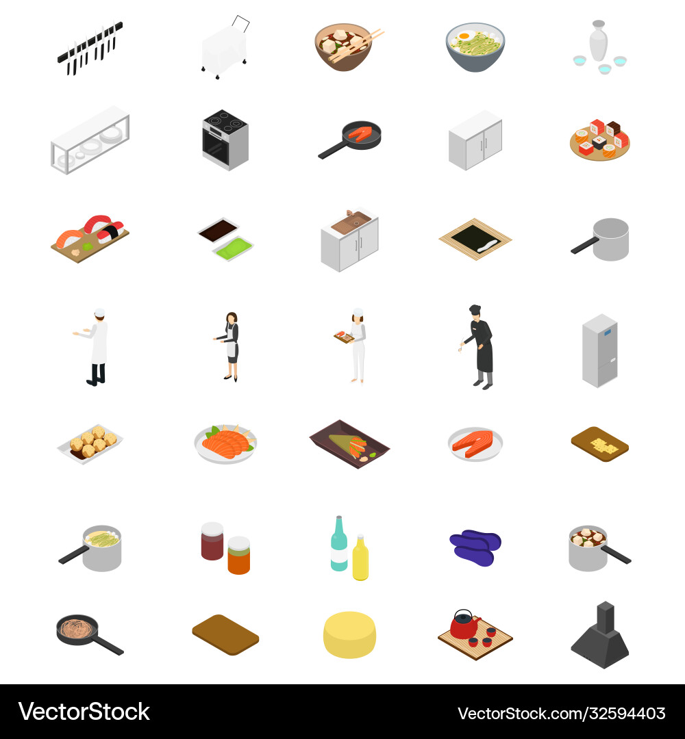 Restaurant cooking icons concept 3d isometric view