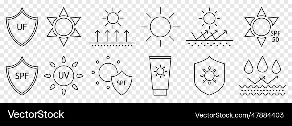 Sun protection line icons Royalty Free Vector Image