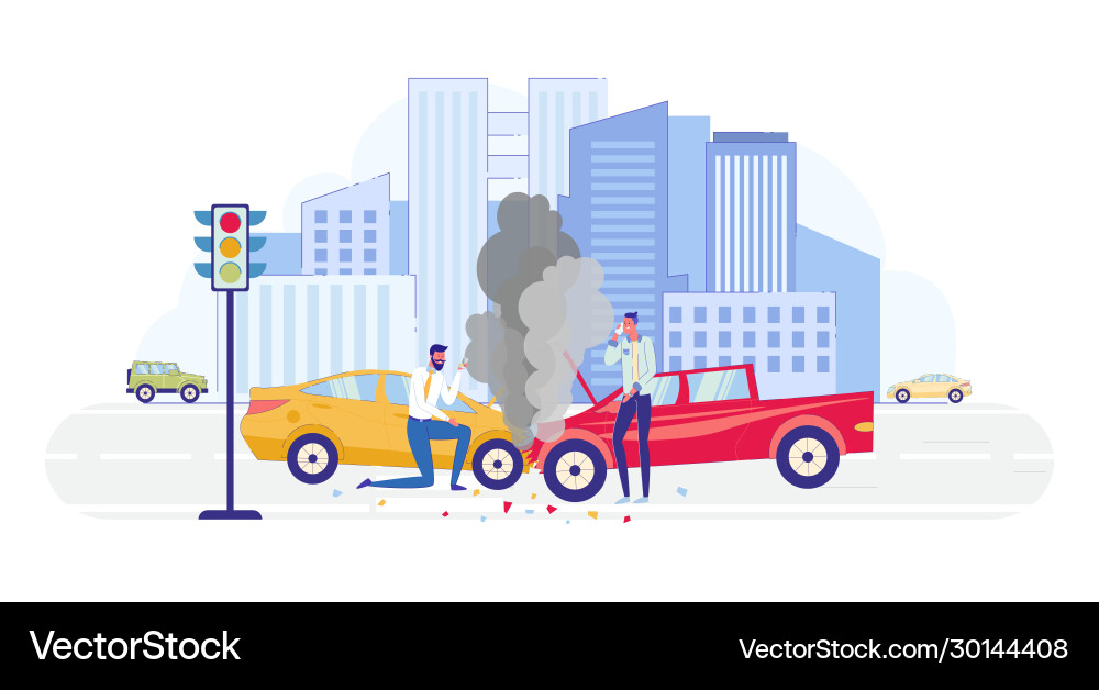 Car accident on road crashed transport with smoke Vector Image