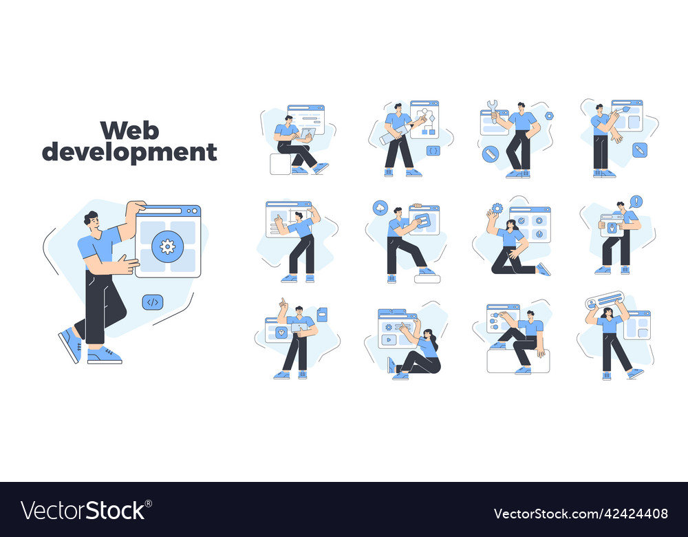Collection people web development cyberspace Vector Image