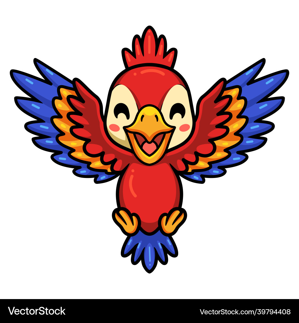 Cute red little parrot cartoon Royalty Free Vector Image