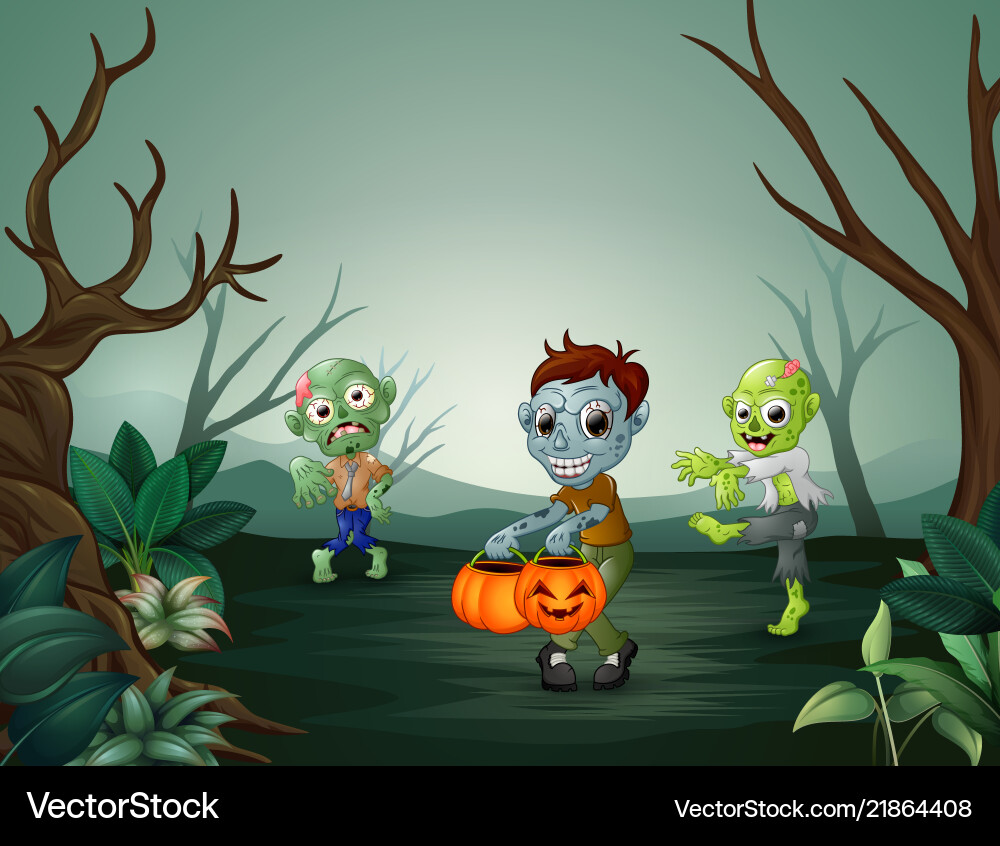 Happy zombie celebrating halloween in forest Vector Image