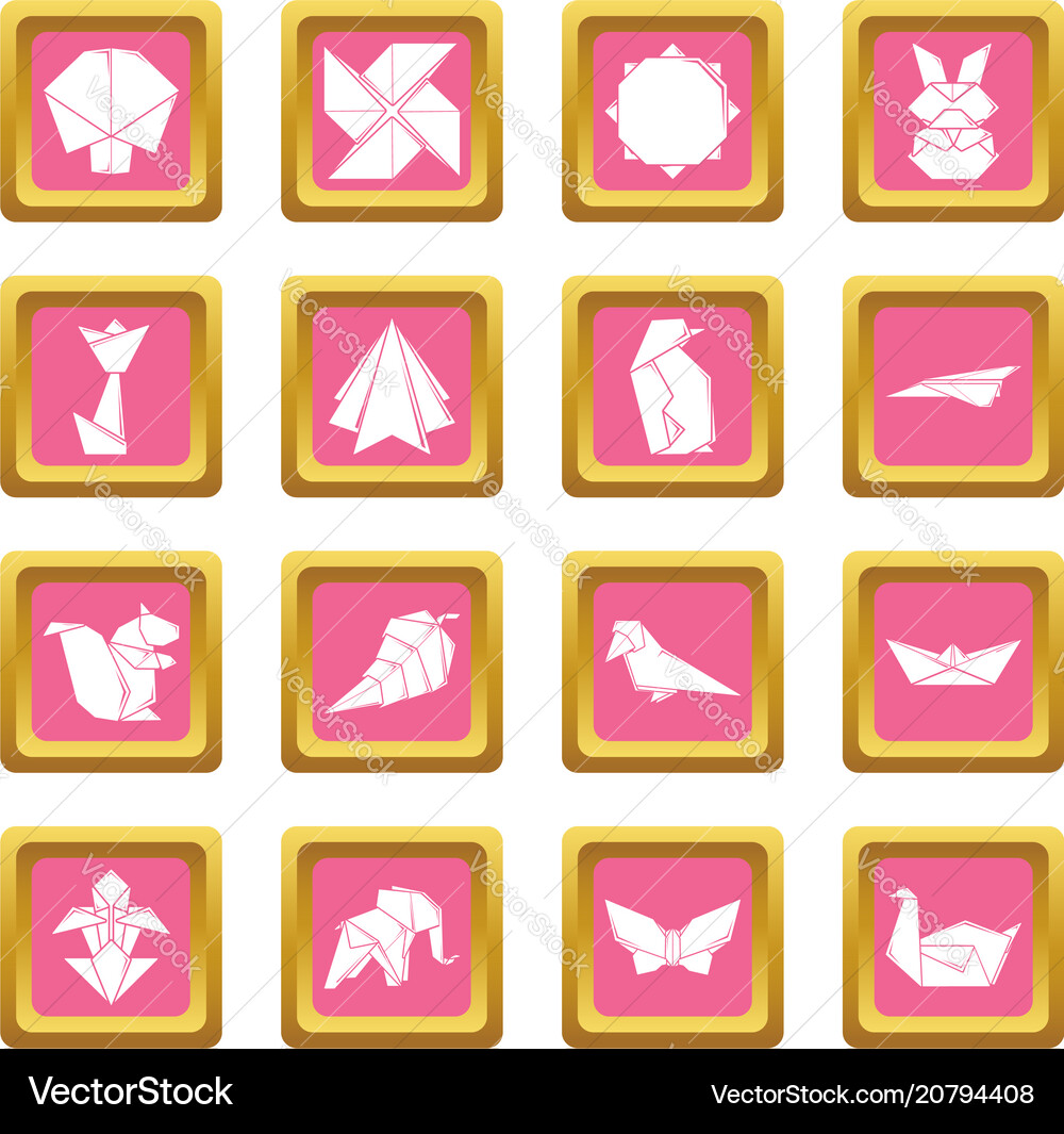 Origami icons set pink square Royalty Free Vector Image